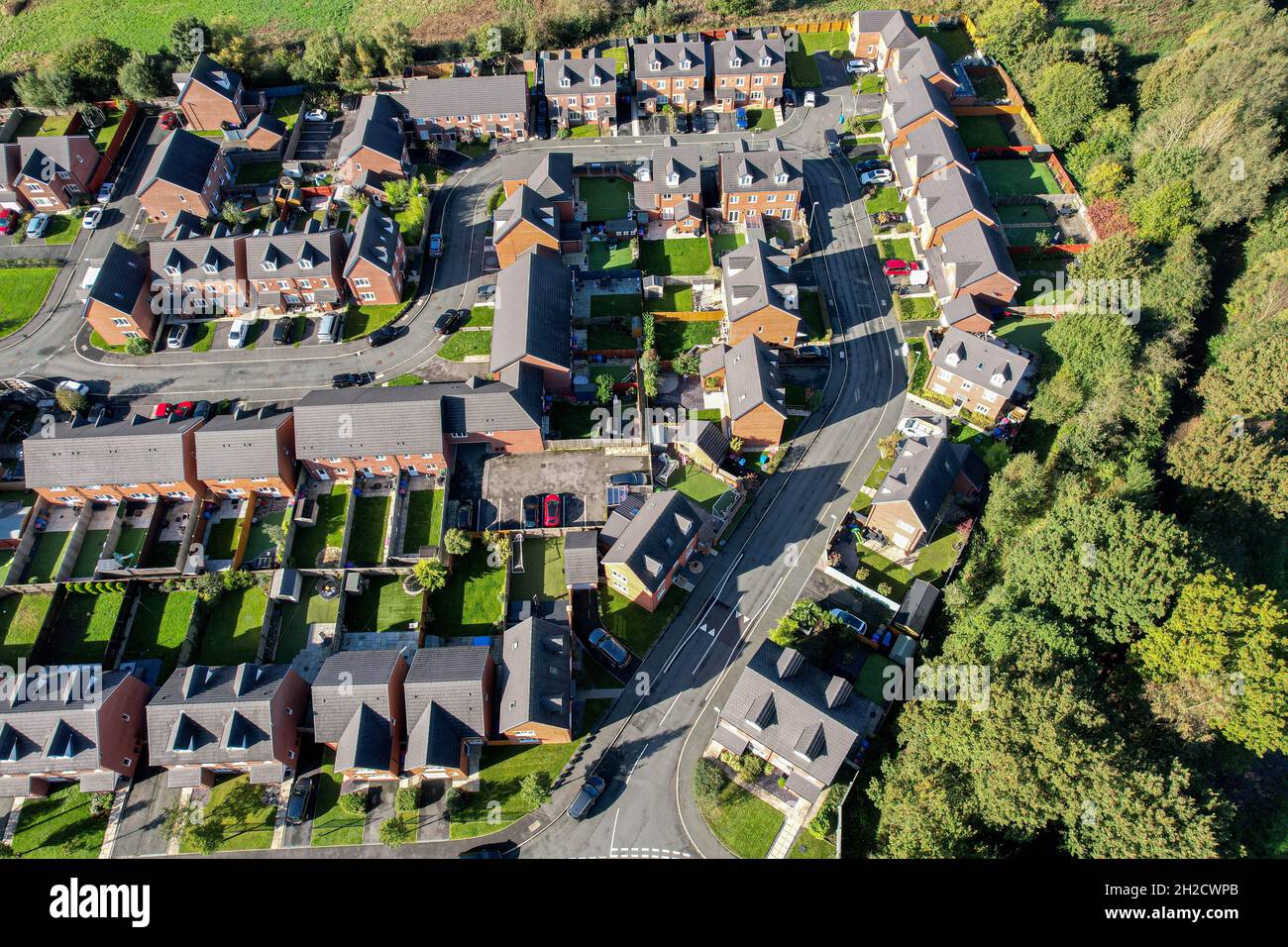Aerial view of housing estate in England. Looking straight down ...