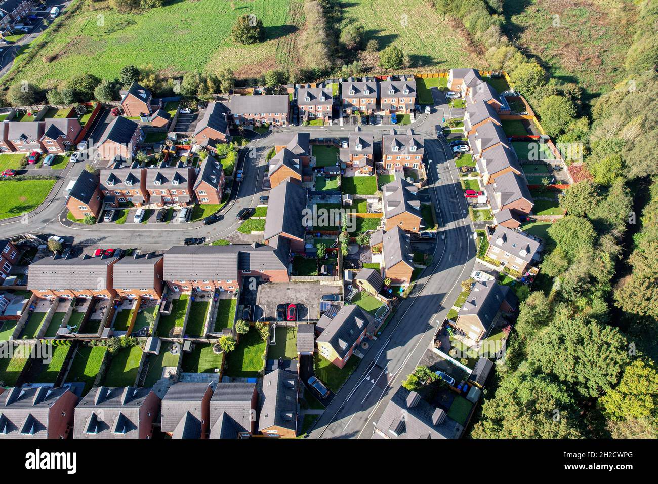 Aerial view of housing estate in England. Looking straight down ...