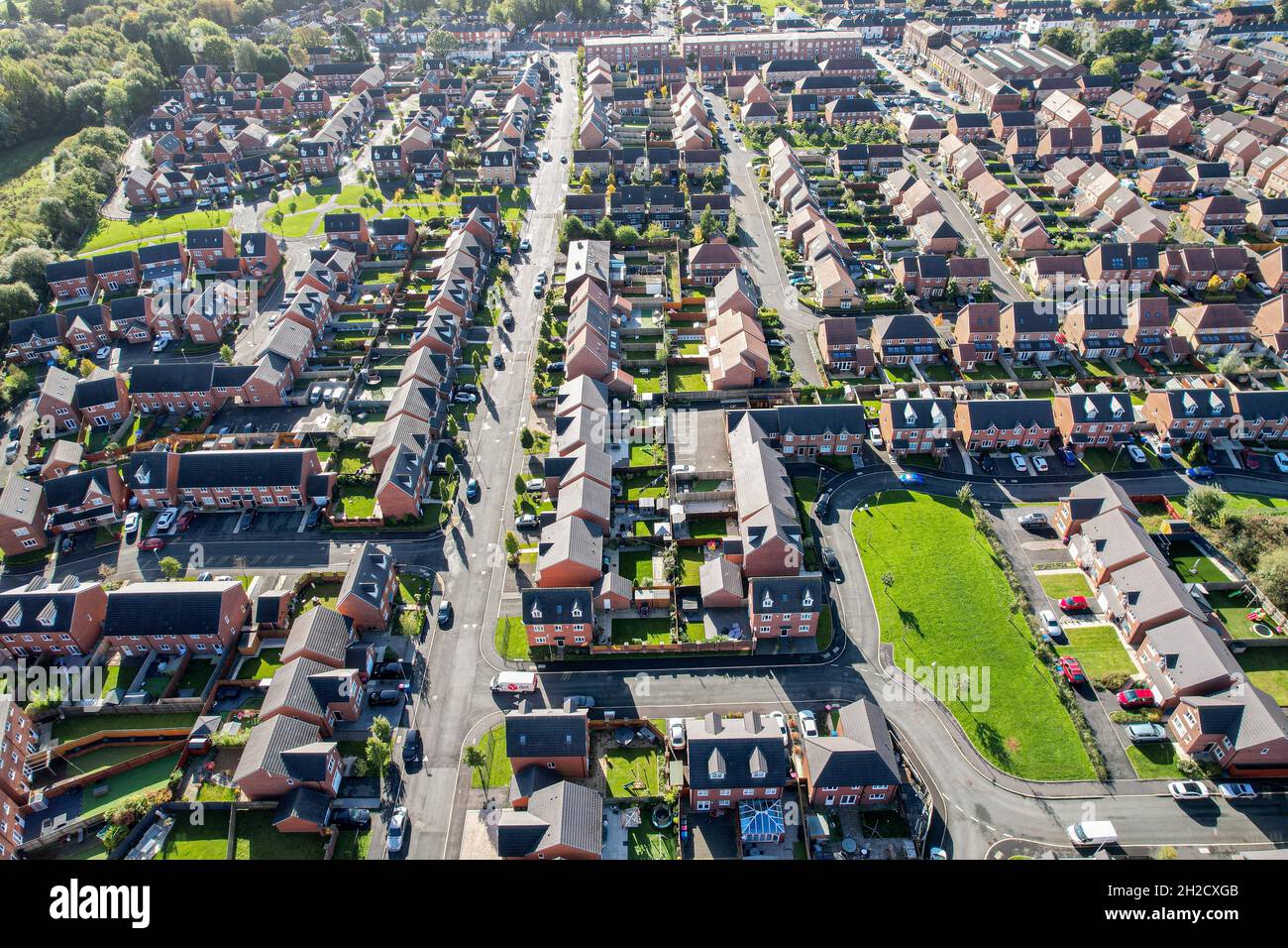 Aerial view of housing estate in England. Looking straight down ...