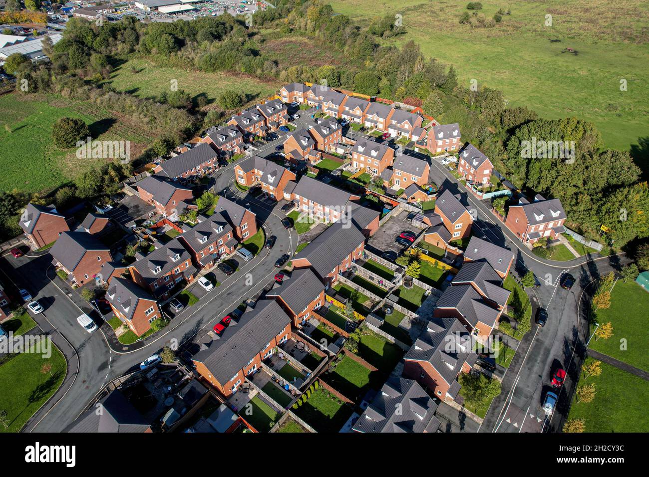Aerial view of housing estate in England. Looking straight down ...
