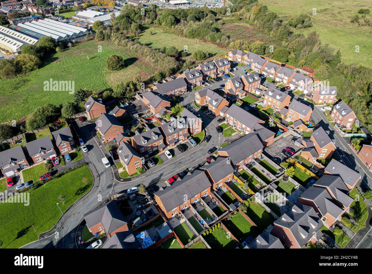 Aerial view of housing estate in England. Looking straight down ...