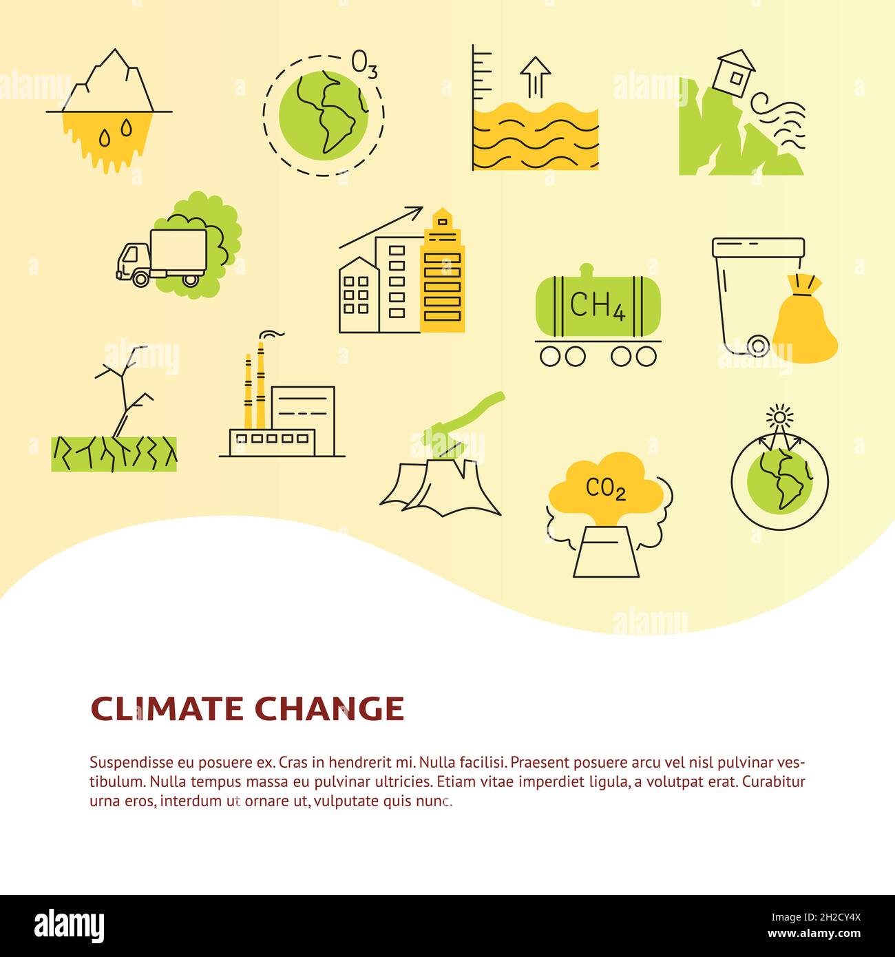 Climate change banner with place for text. Ecology problems poster in ...