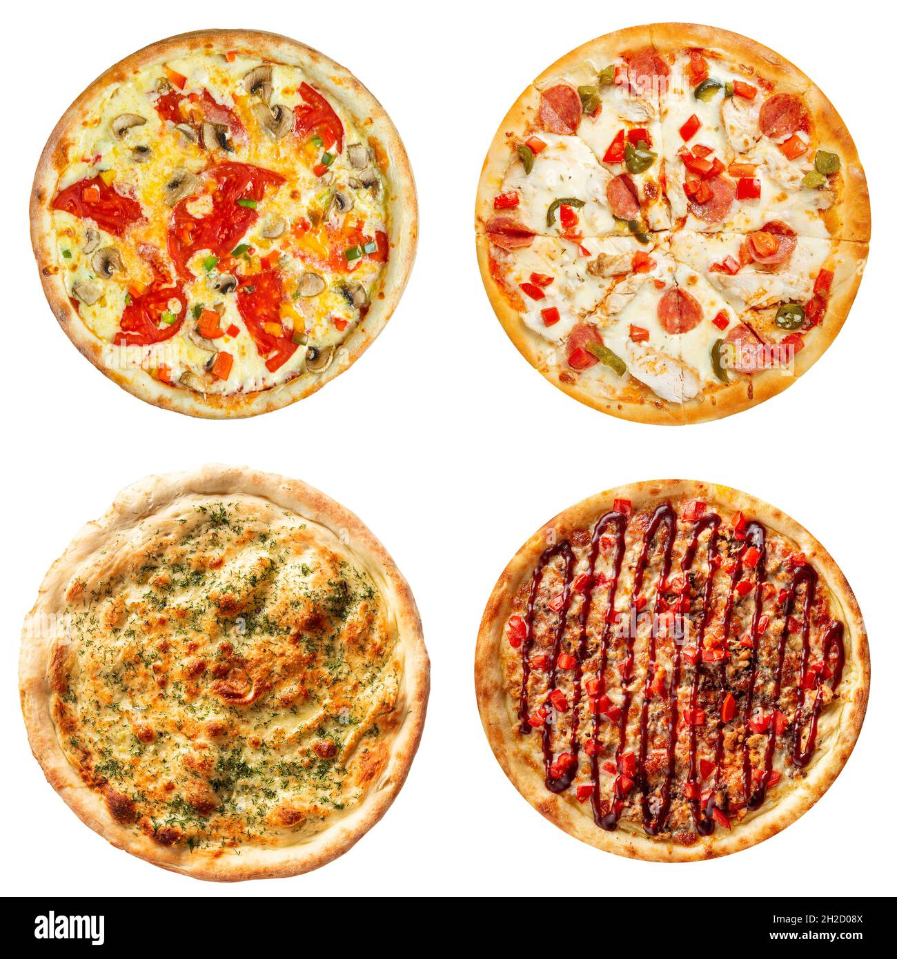 Set of different pizzas collage isolated on white Stock Photo - Alamy