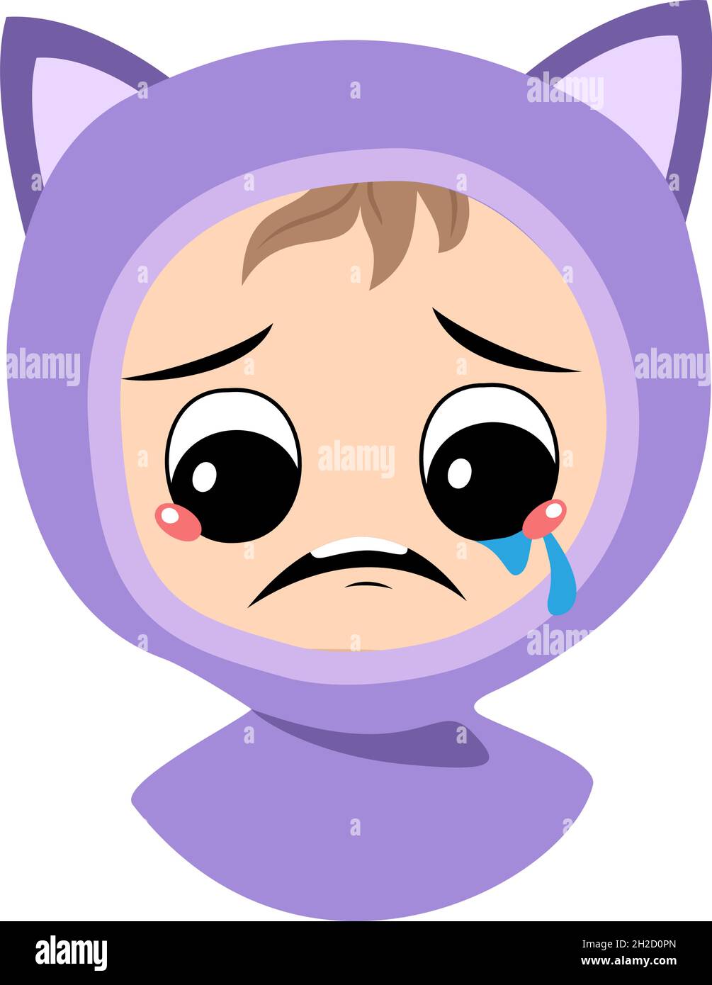 Avatar of child with crying and tears emotion, sad face, depressive ...