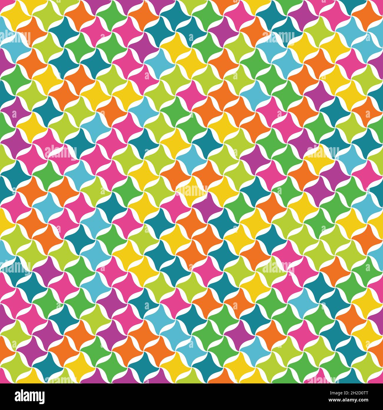 Geometric composition made of multicolor wavy squares. Eight colors ...