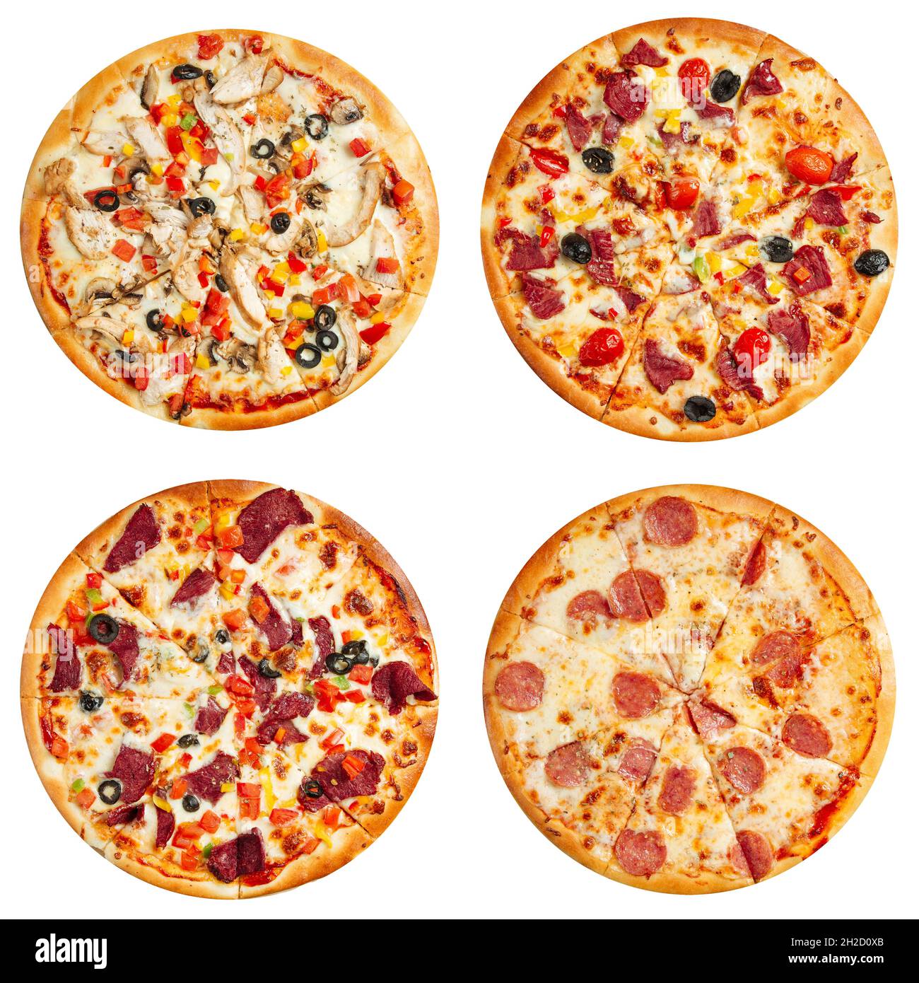 Set of different pizzas collage isolated on white Stock Photo - Alamy