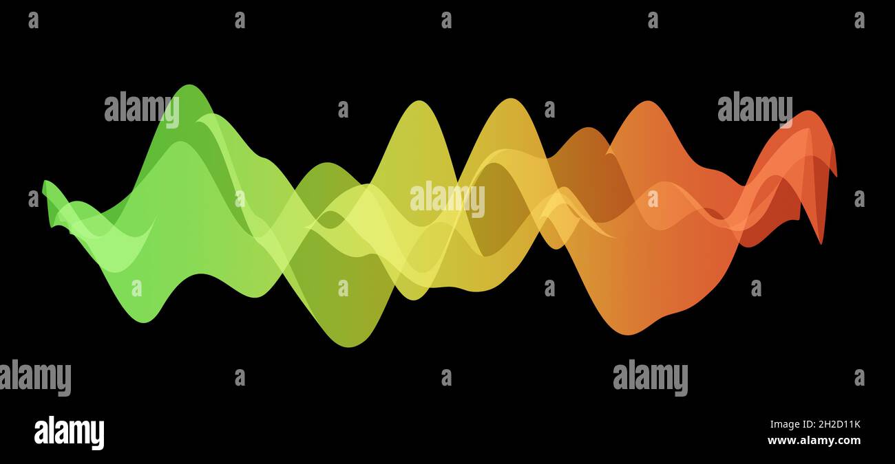 Abstract gradient green, yellow and red waveform or sound waves on ...