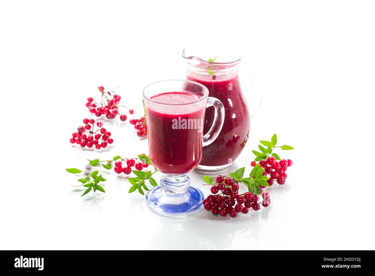 freshly squeezed thick natural juice with pulp of ripe red viburnum in ...