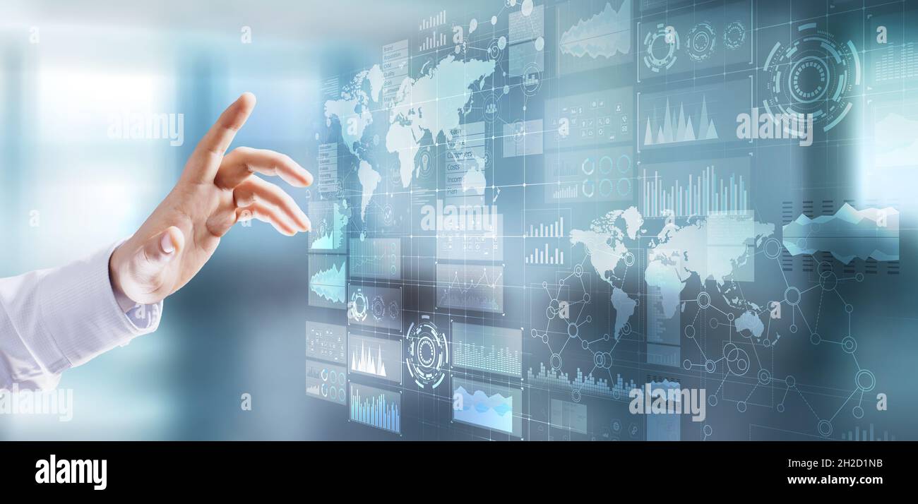 Business intelligence dashboard with graph and icons. Big data. Trading ...