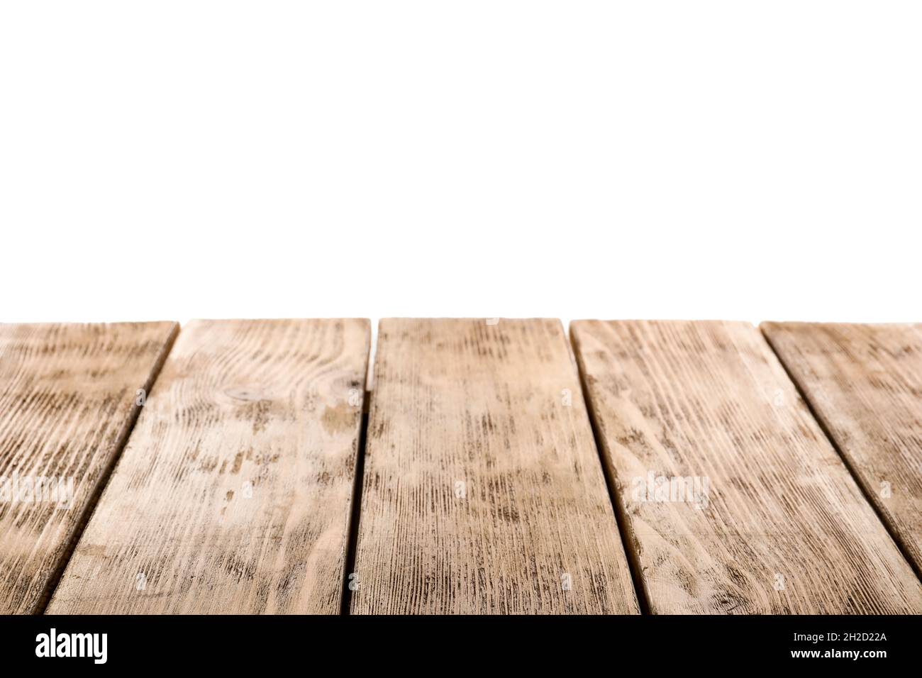 Empty wooden table surface on white background Stock Photo - Alamy