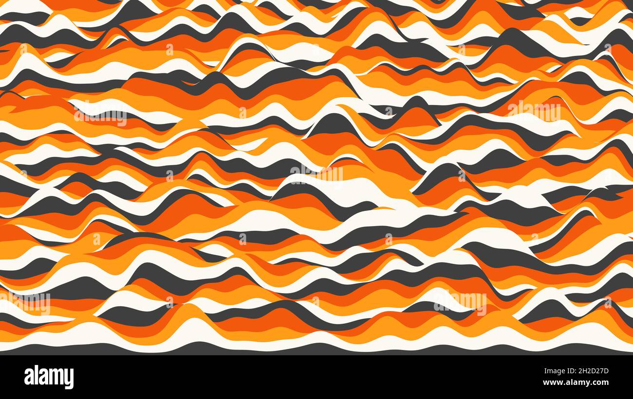 Retro orange stripes distorted backdrop. Procedural vintage ripple ...