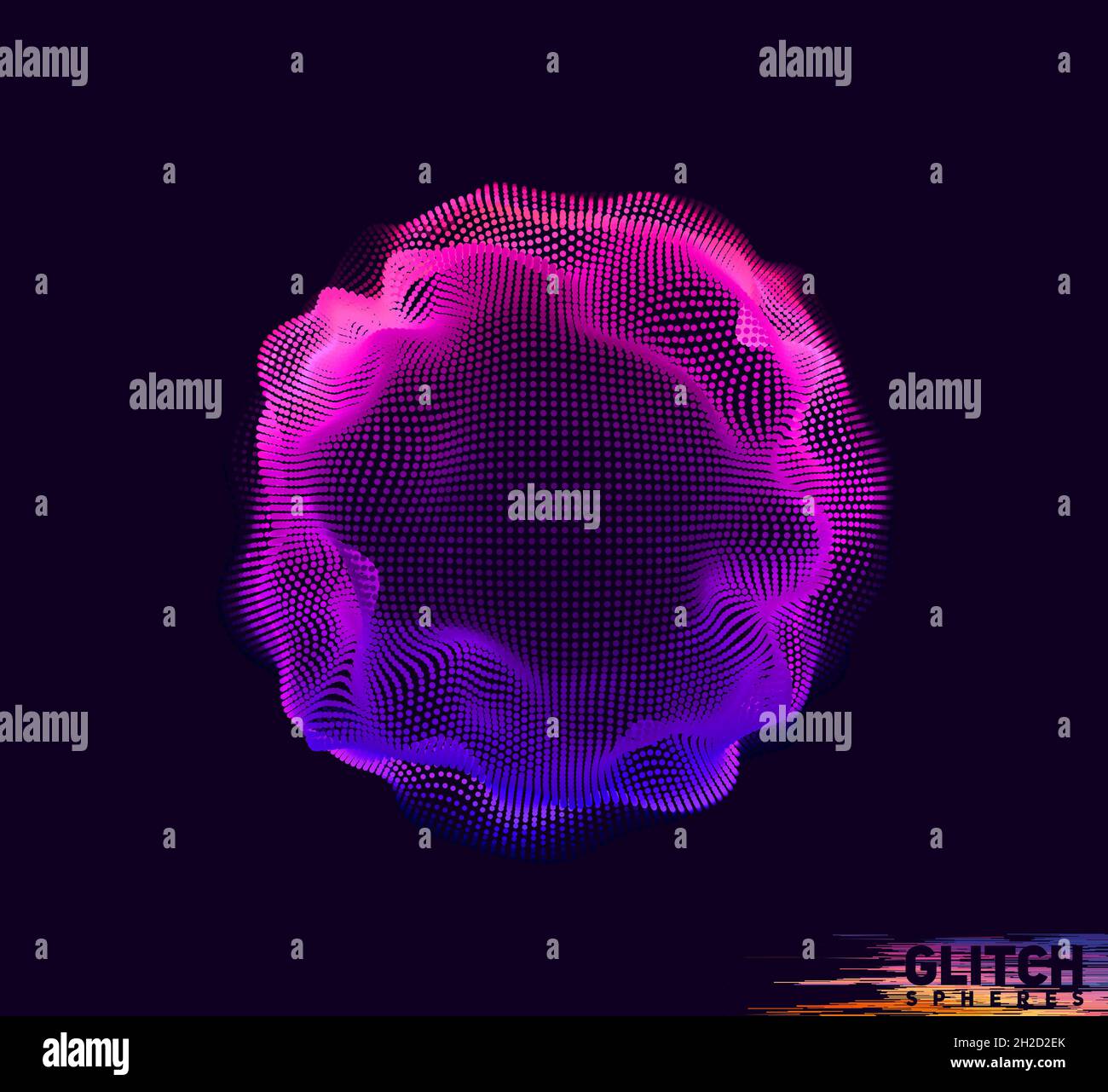 Corrupted violet point sphere. Abstract vector colorful mesh on dark ...