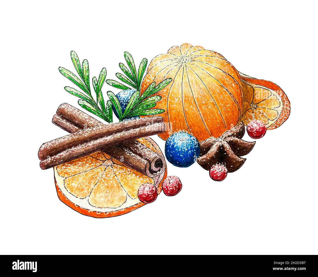 Christmas composition hand pencil drawing sketch of Christmas design ...