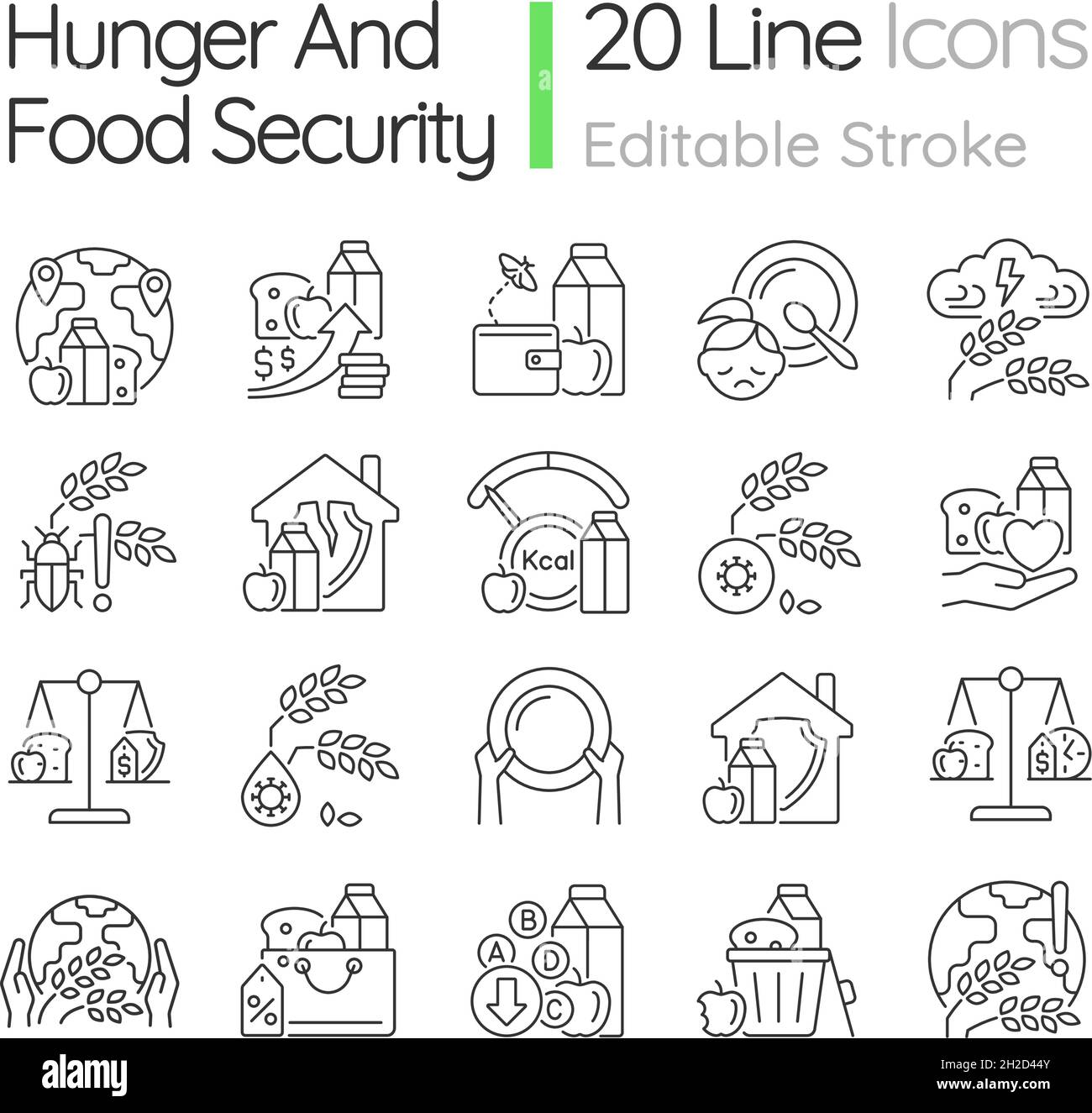 Hunger and food security linear icons set Stock Vector Image & Art - Alamy