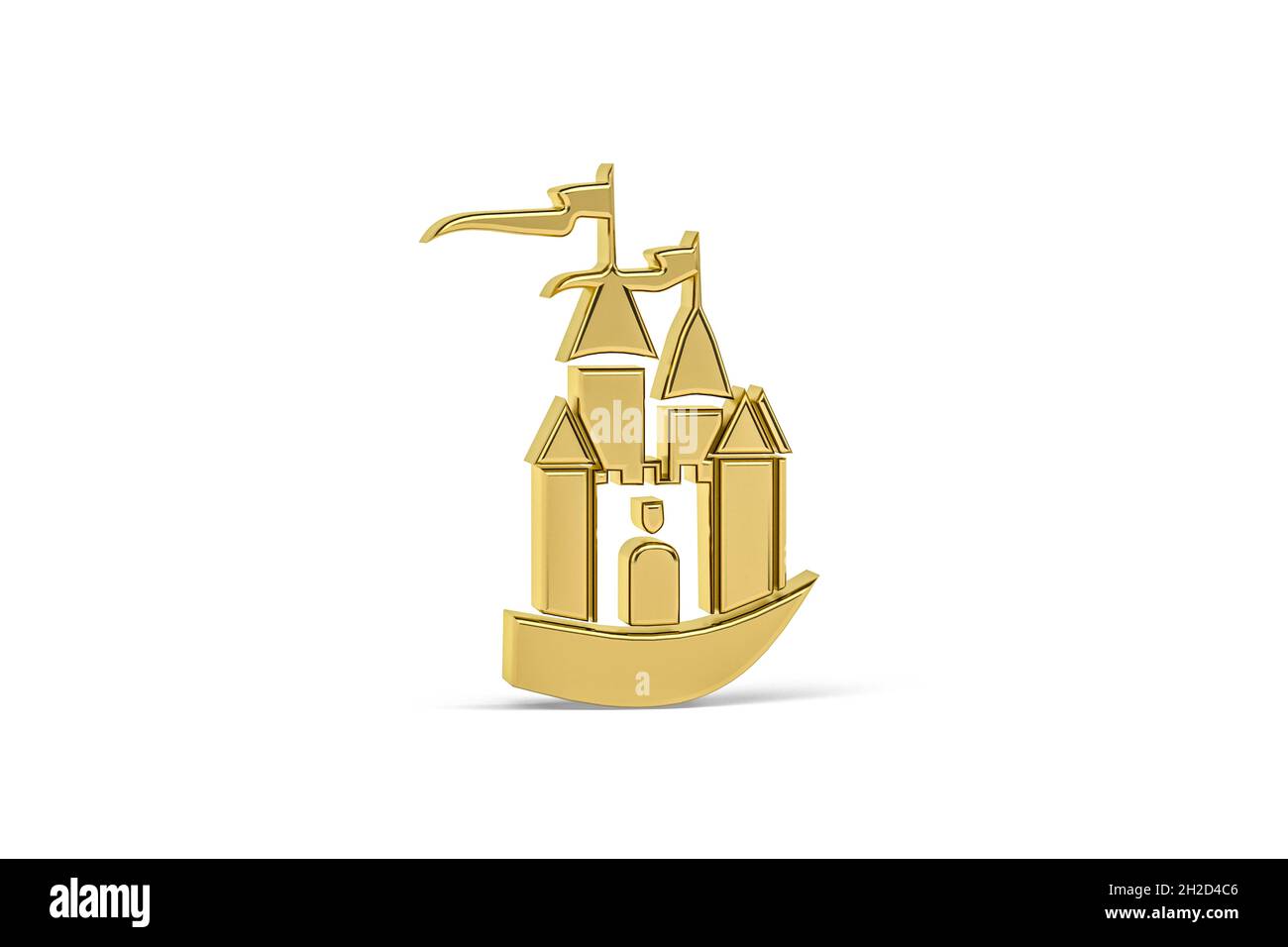 Golden 3d castle icon isolated on white background - 3d render Stock ...