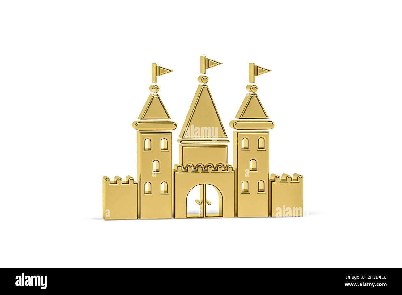 Golden 3d castle icon isolated on white background - 3d render Stock ...