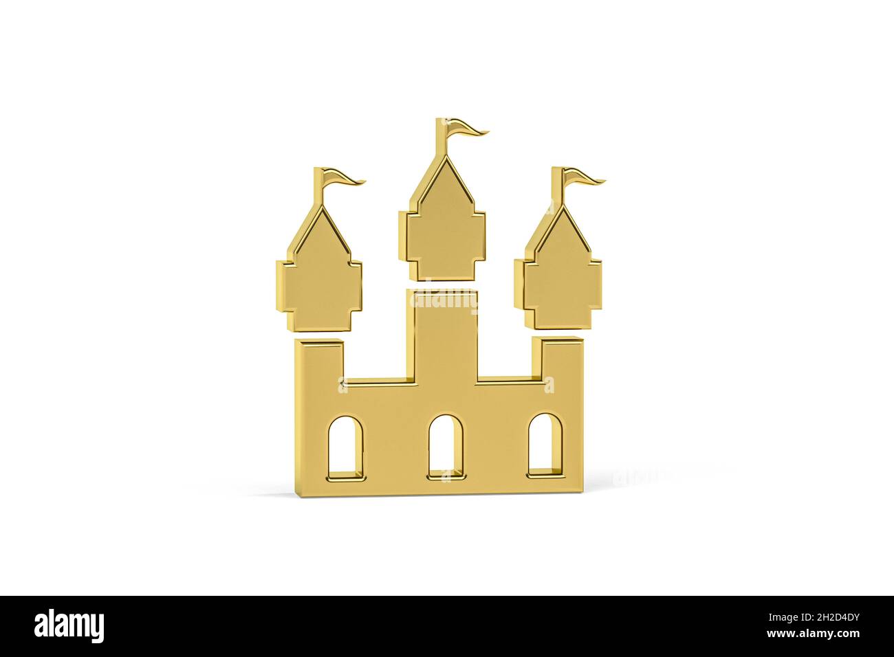 Golden 3d castle icon isolated on white background - 3d render Stock ...