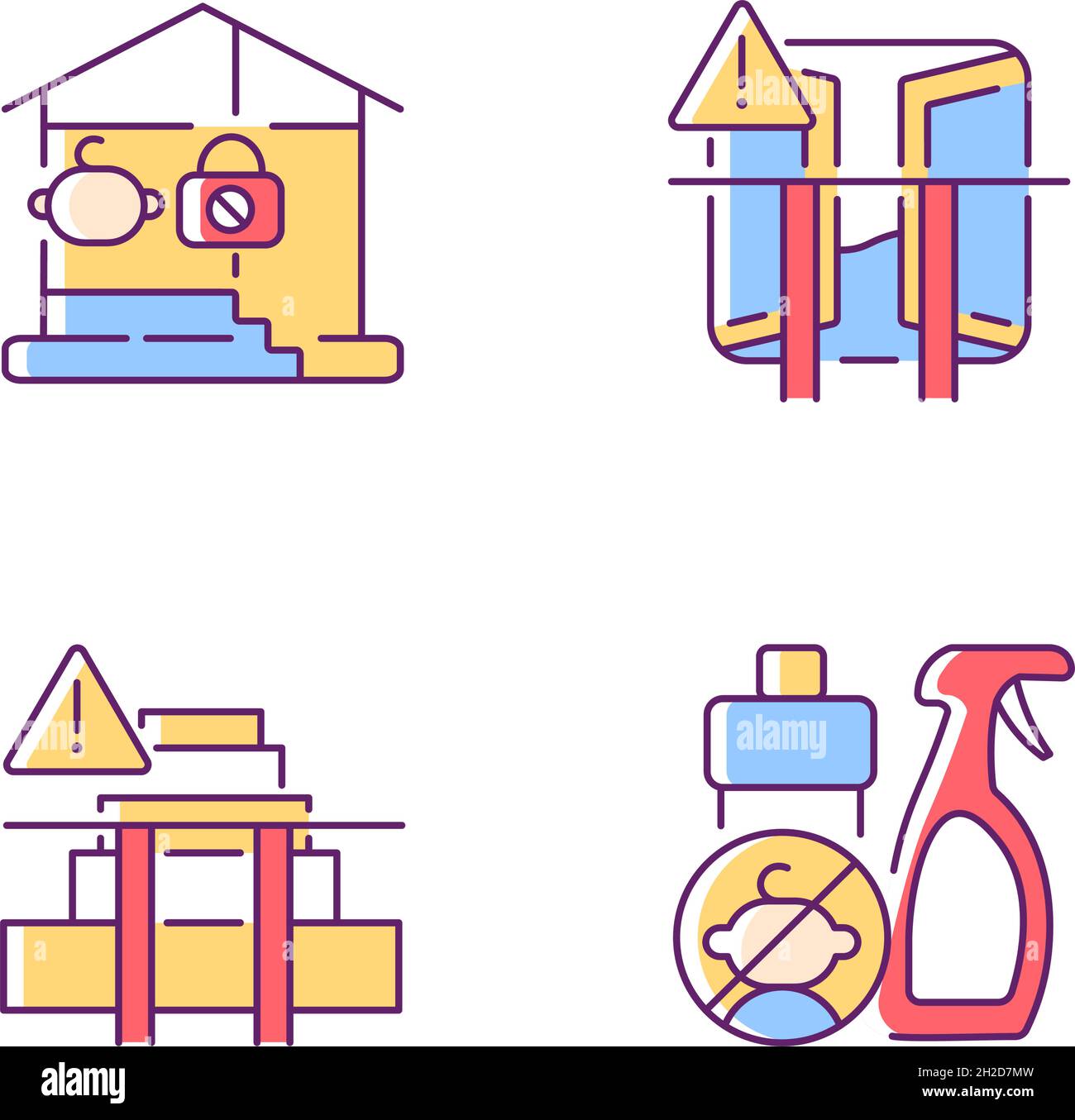 Safety precaution at home RGB color icons set Stock Vector Image & Art ...