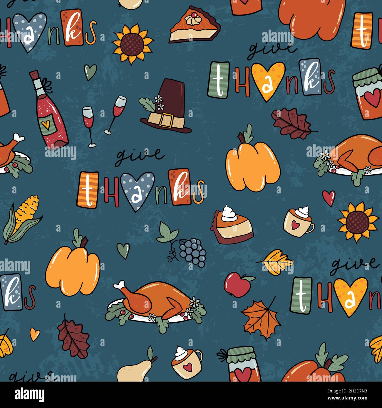 Cute hand drawn Thanksgiving seamless pattern, lovely food and autumn ...