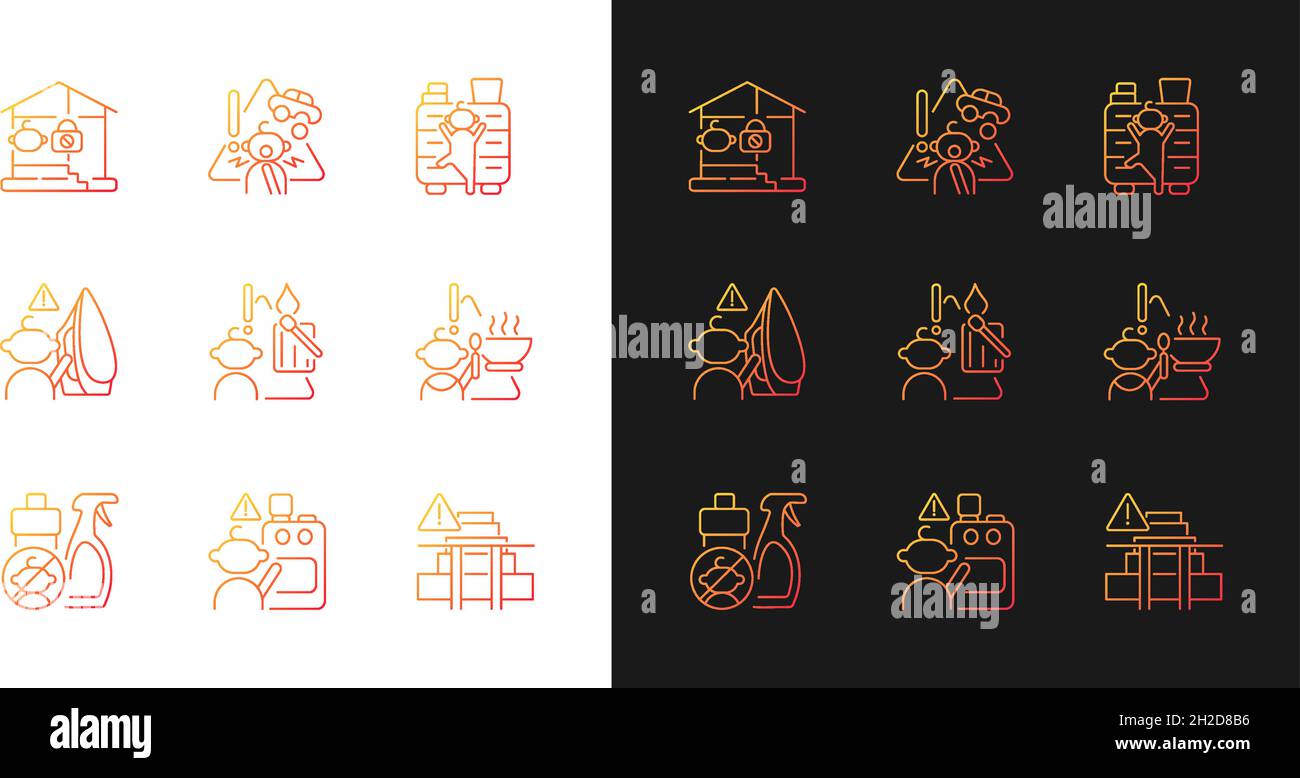 Kids injuries danger gradient icons set for dark and light mode Stock ...