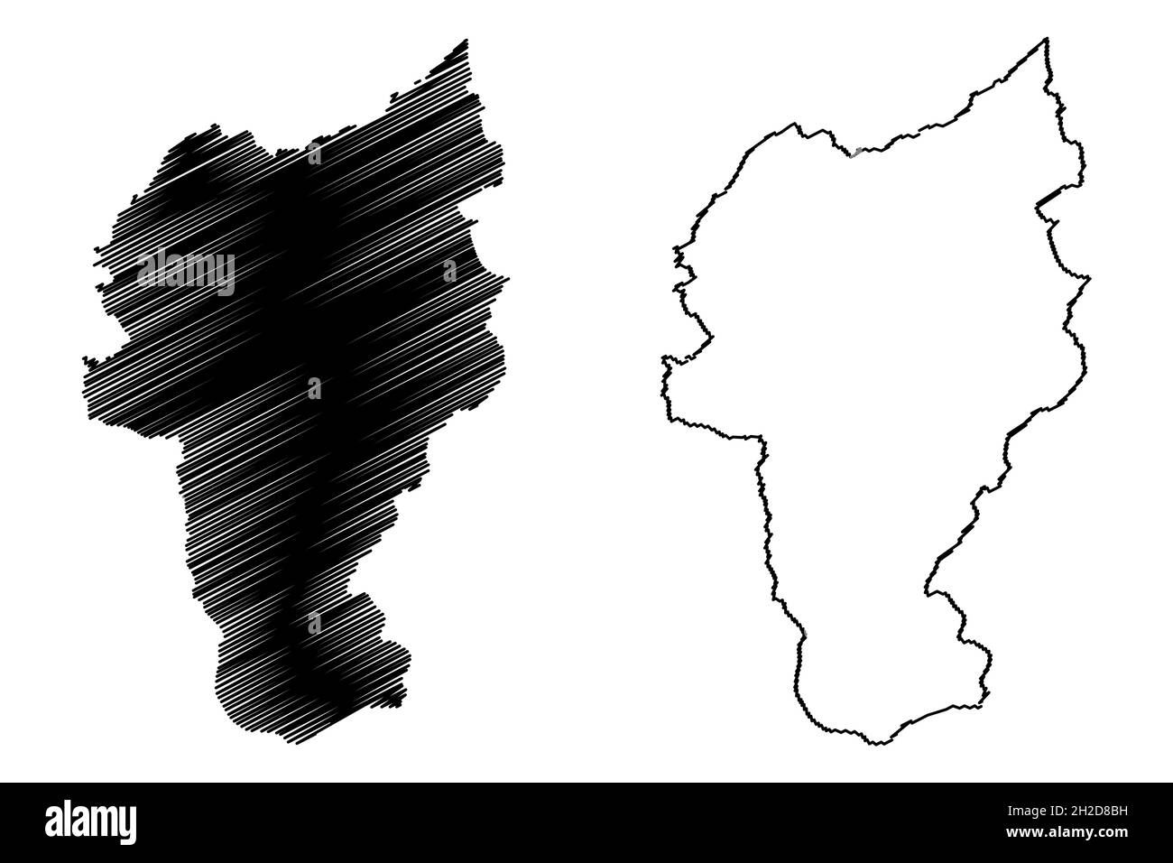 Mon district (Nagaland State, Republic of India) map vector illustration, scribble sketch Mon ...