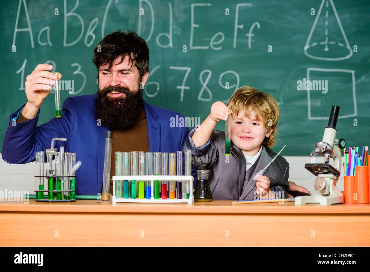 laboratory research and development. Back to school. teacher man with ...