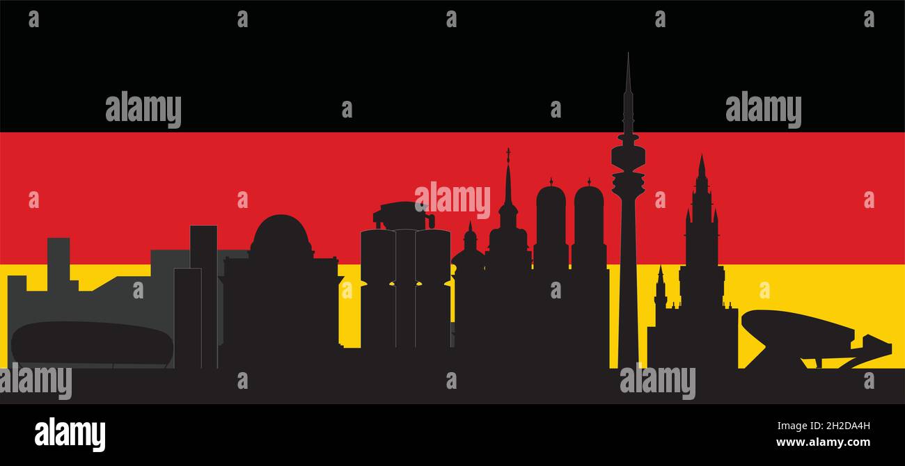 munchen city skyline illustration black with flag Stock Vector Image ...