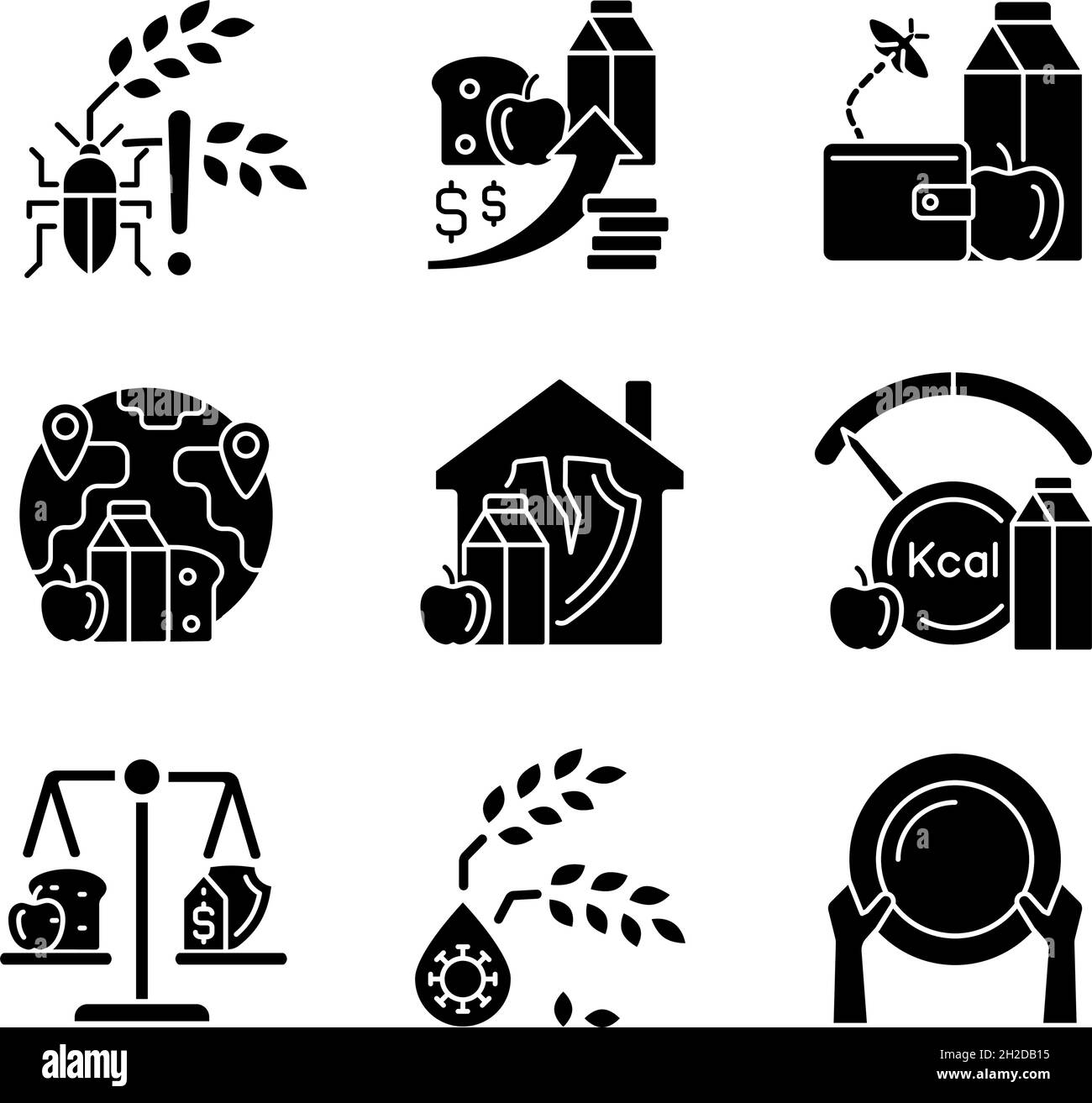 Hunger reasons black glyph icons set on white space Stock Vector Image ...