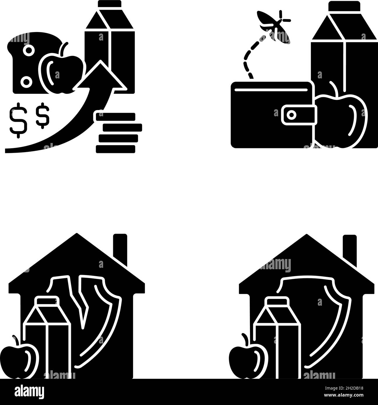 Poverty and hunger black glyph icons set on white space Stock Vector ...