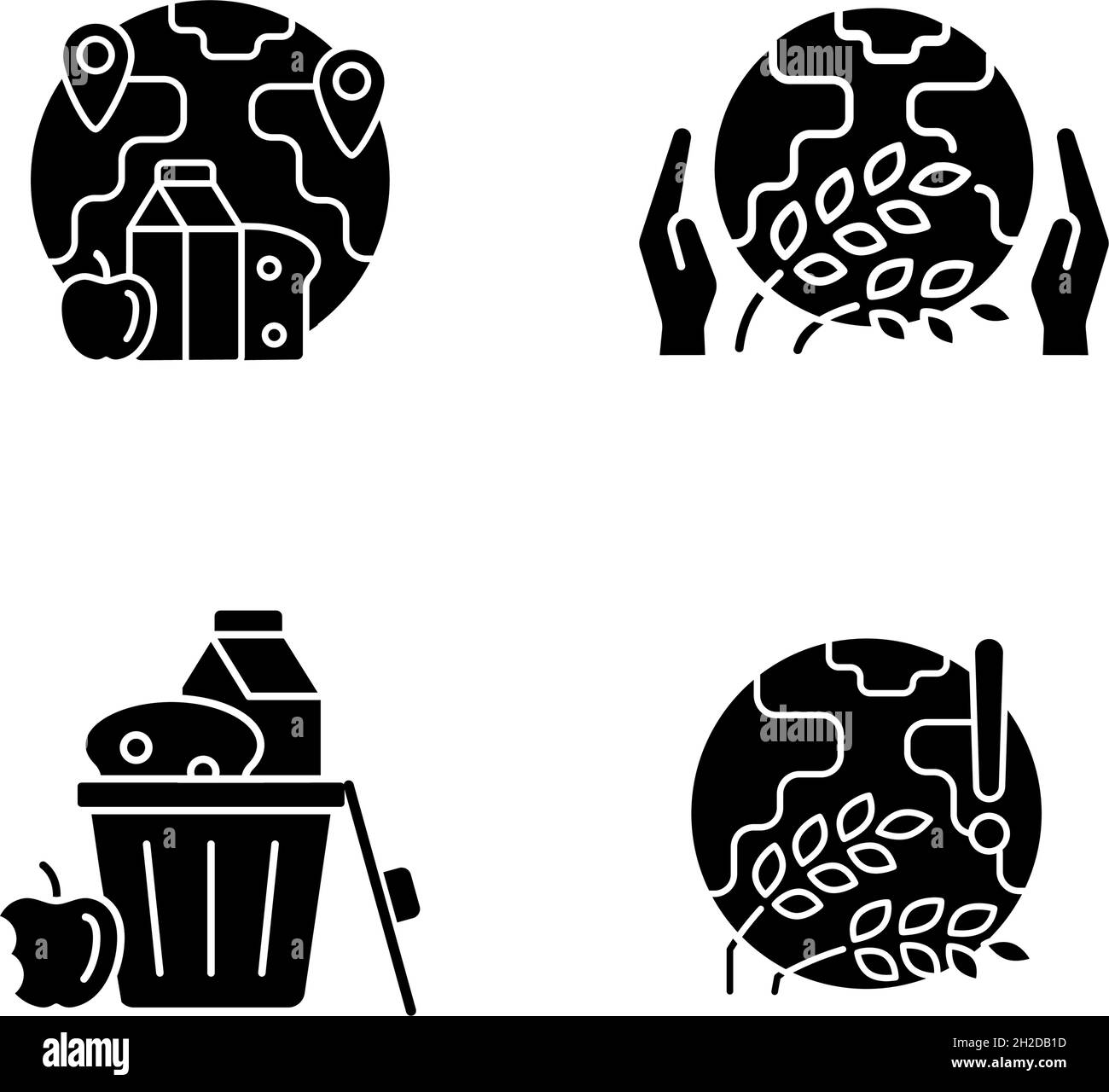 World hunger issues black glyph icons set on white space Stock Vector ...