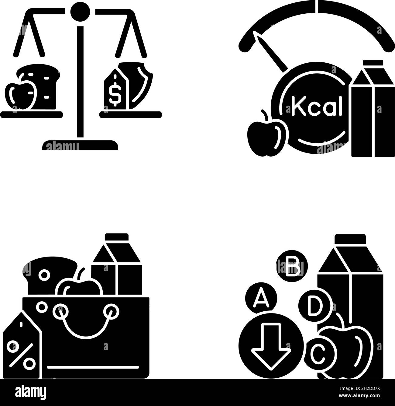 Insufficient food consumption black glyph icons set on white space ...