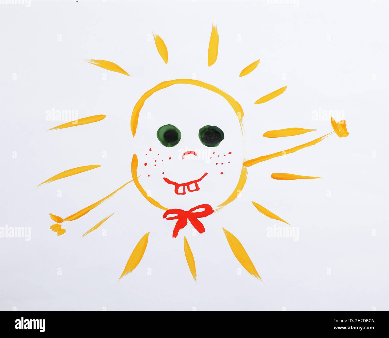Colorful children painting of beautiful sun on white background Stock ...