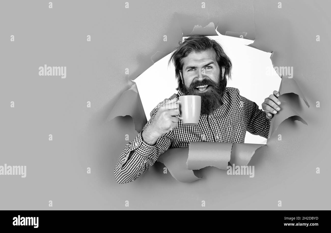 male smiling while drinking tea from cup, thirst Stock Photo - Alamy