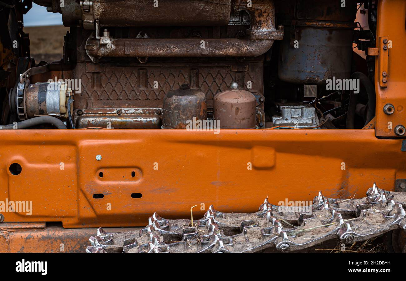 engine compartment of the old diesel tractor. High quality photo Stock ...