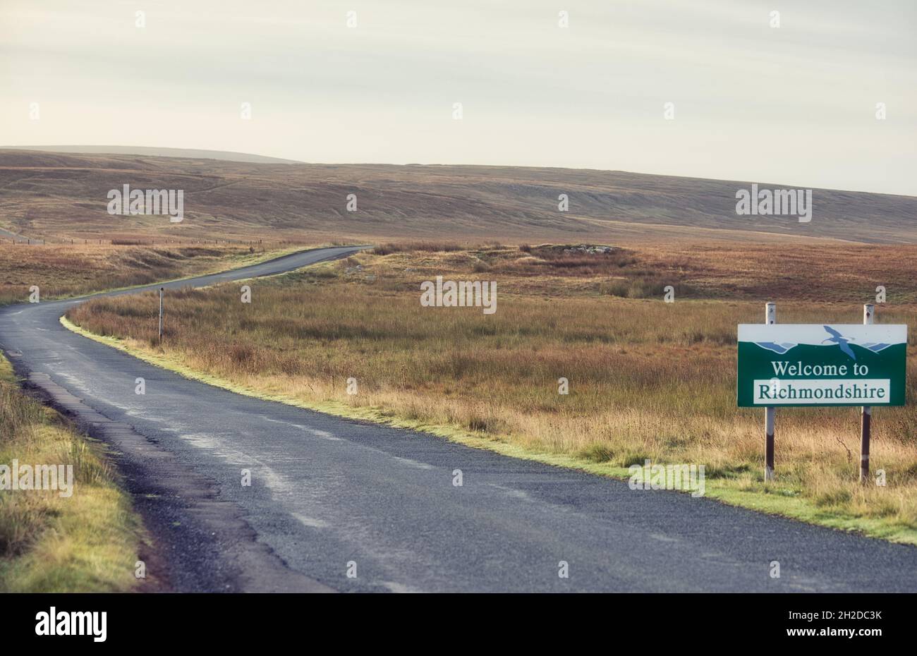 Welcome to Richmondshire sign with Curlew logo on isolated moorland ...