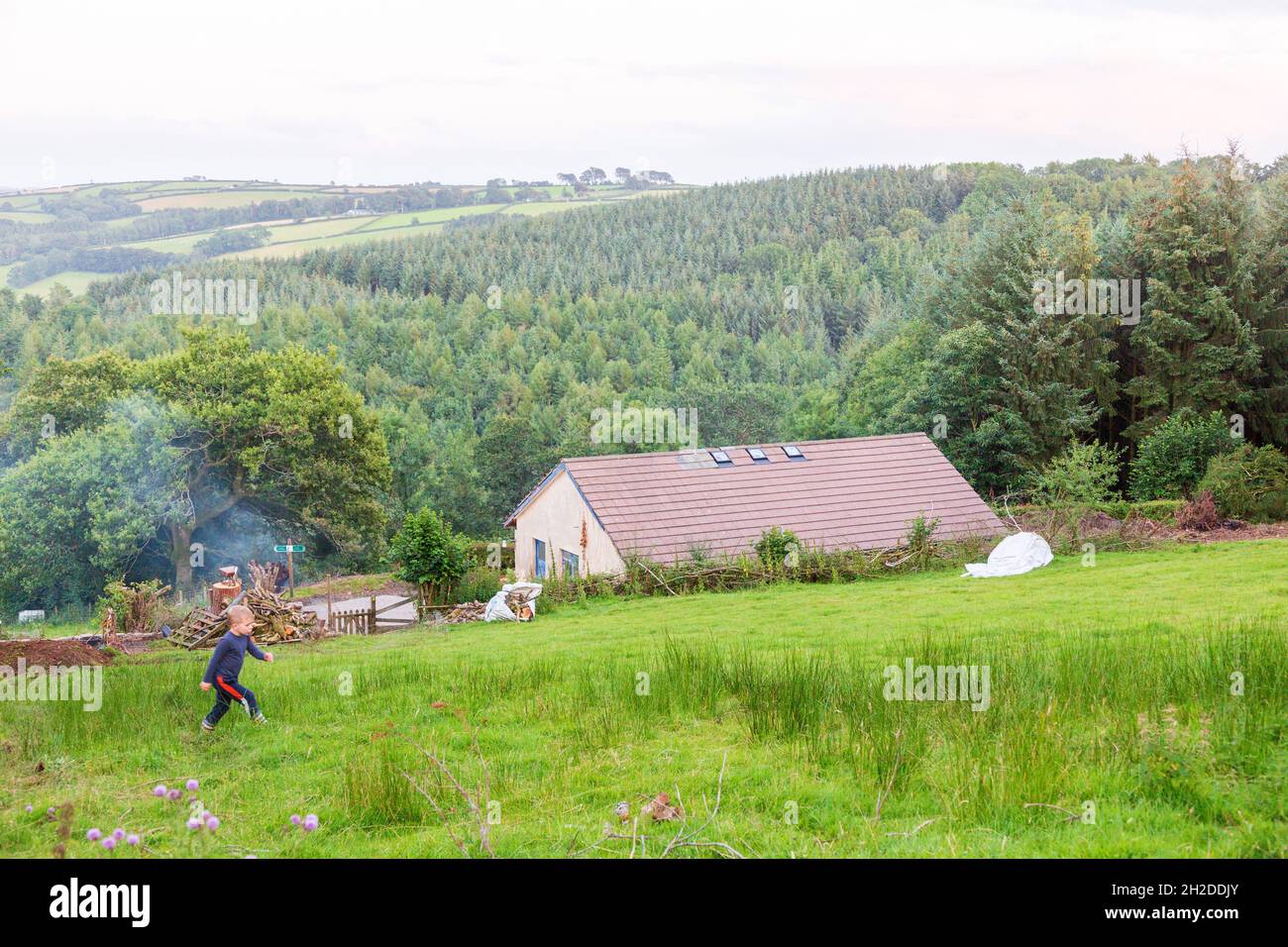 View of farmland from High Bickington village, Devon , England, United ...