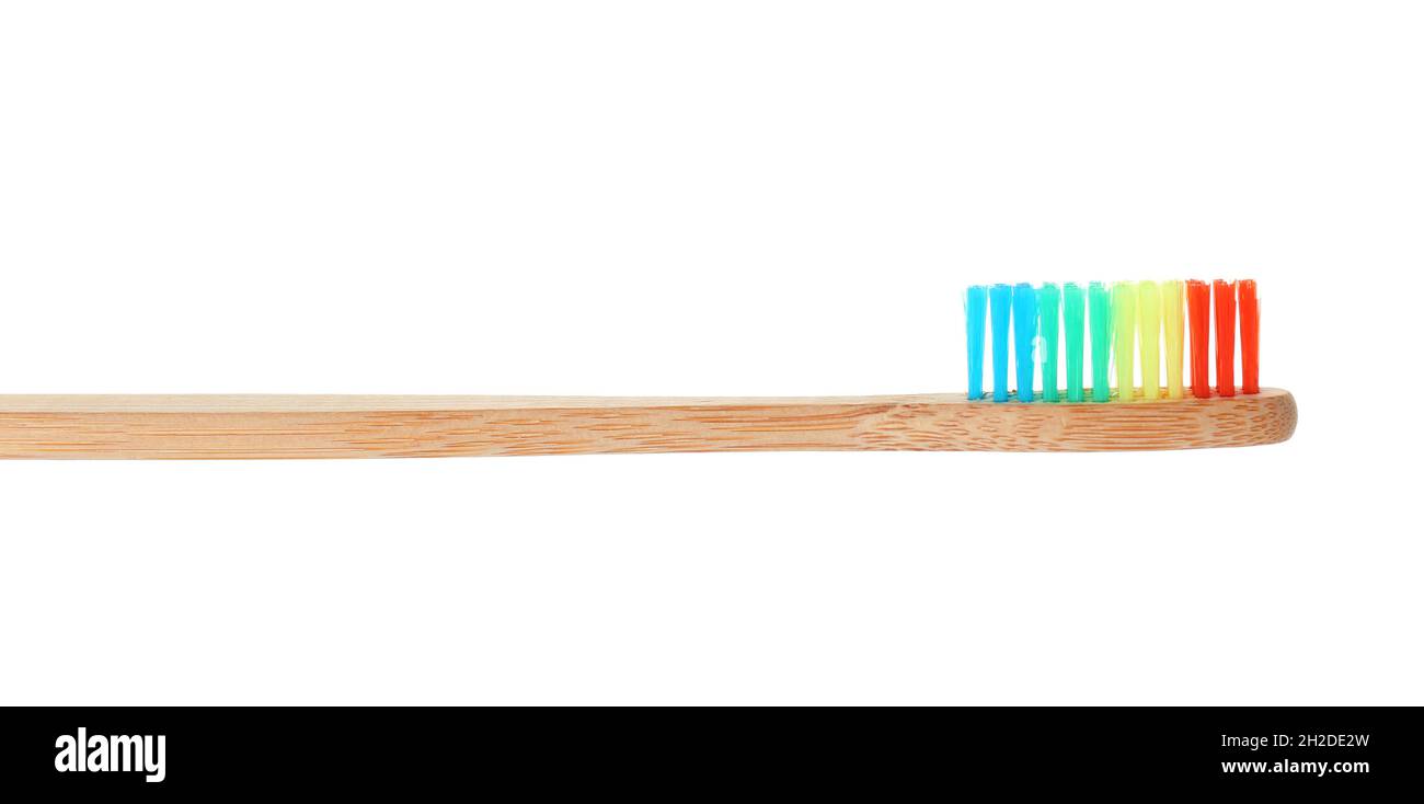 Bamboo toothbrush on white background. Dental care Stock Photo - Alamy