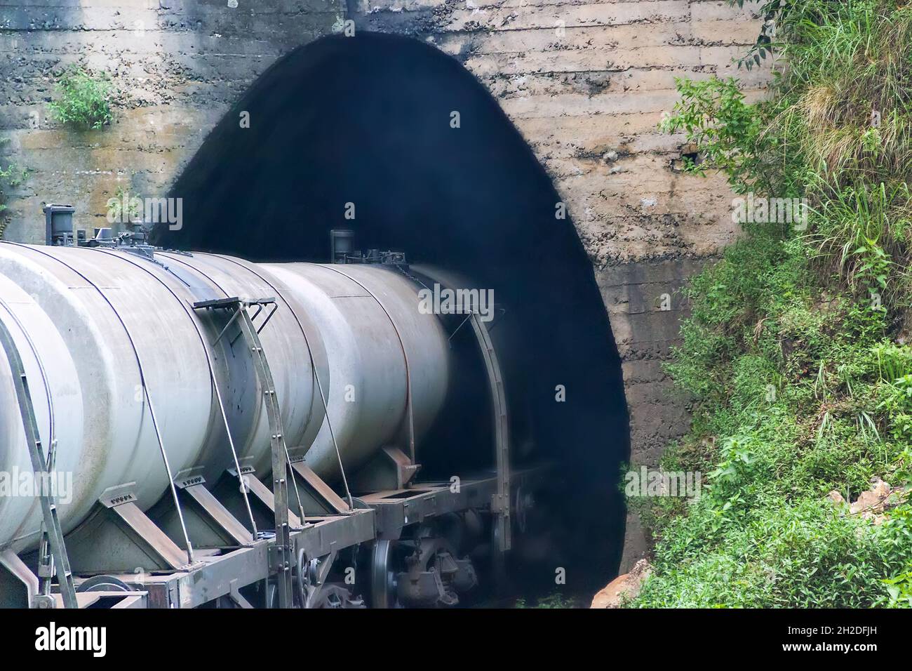 Set of tanks with oil and fuel transport by rail. Freight cars and ...