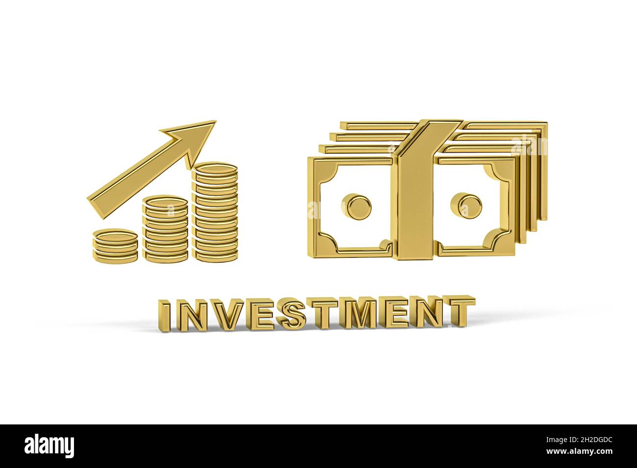 Golden 3d investing icon isolated on white background - 3d render Stock ...