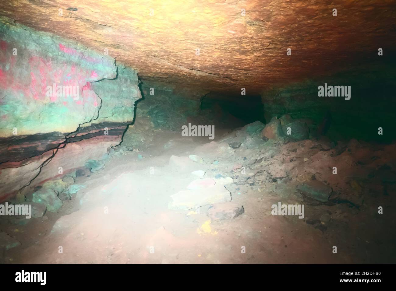 artificial cave under earth journey. wild cave, forgotten passages deep ...