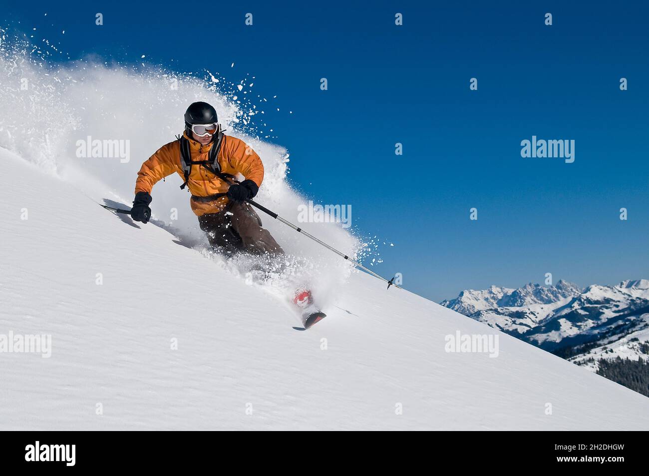 Spectacular skiing in backcountry of Pass Thurn ski resort near ...