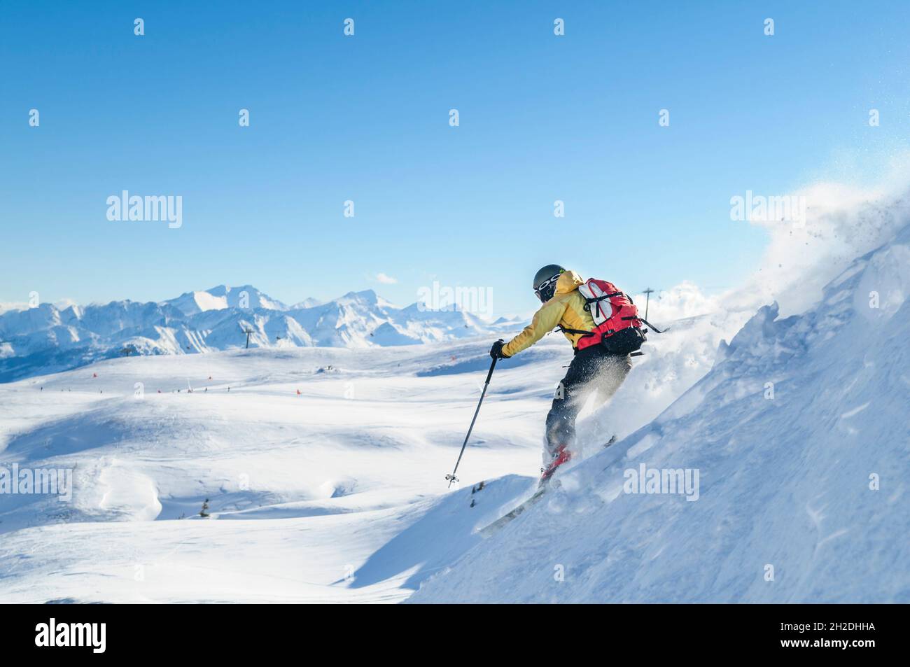 Spectacular skiing in backcountry of Pass Thurn ski resort near ...