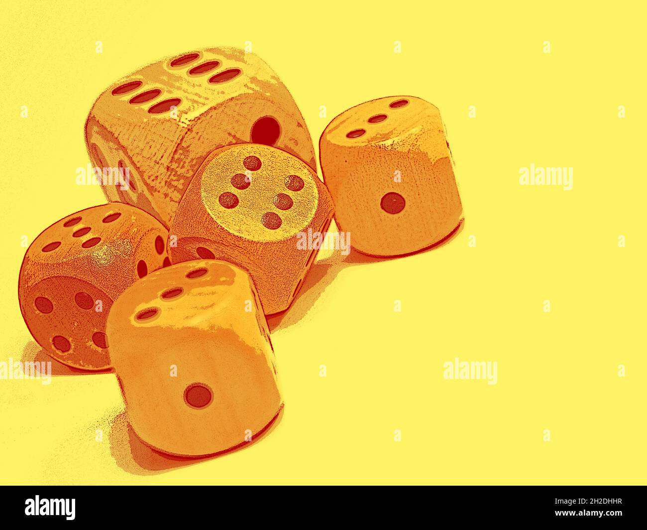 Game dice in front of a yellow background Stock Photo - Alamy