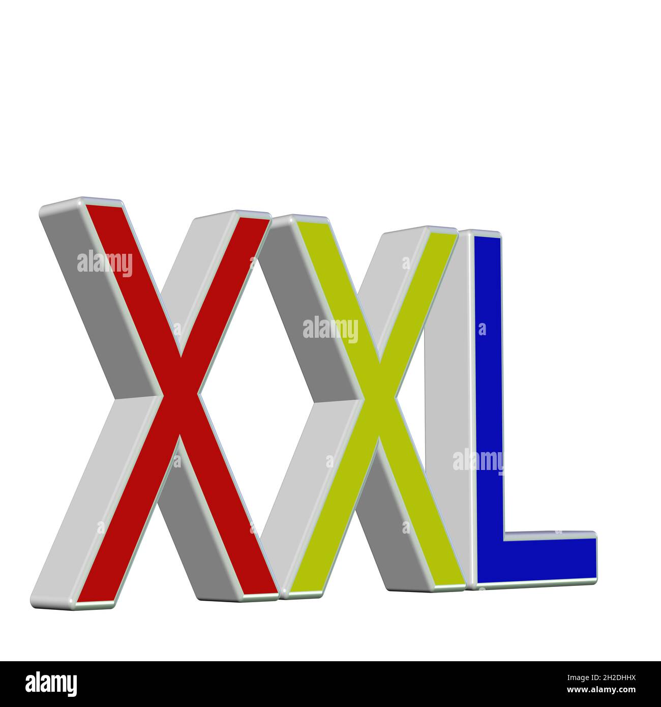 XXL as colorful 3D letters against a white background, illustration ...