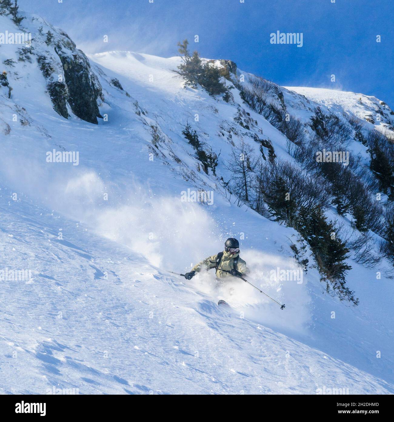 Spectacular skiing in backcountry of Pass Thurn ski resort near ...