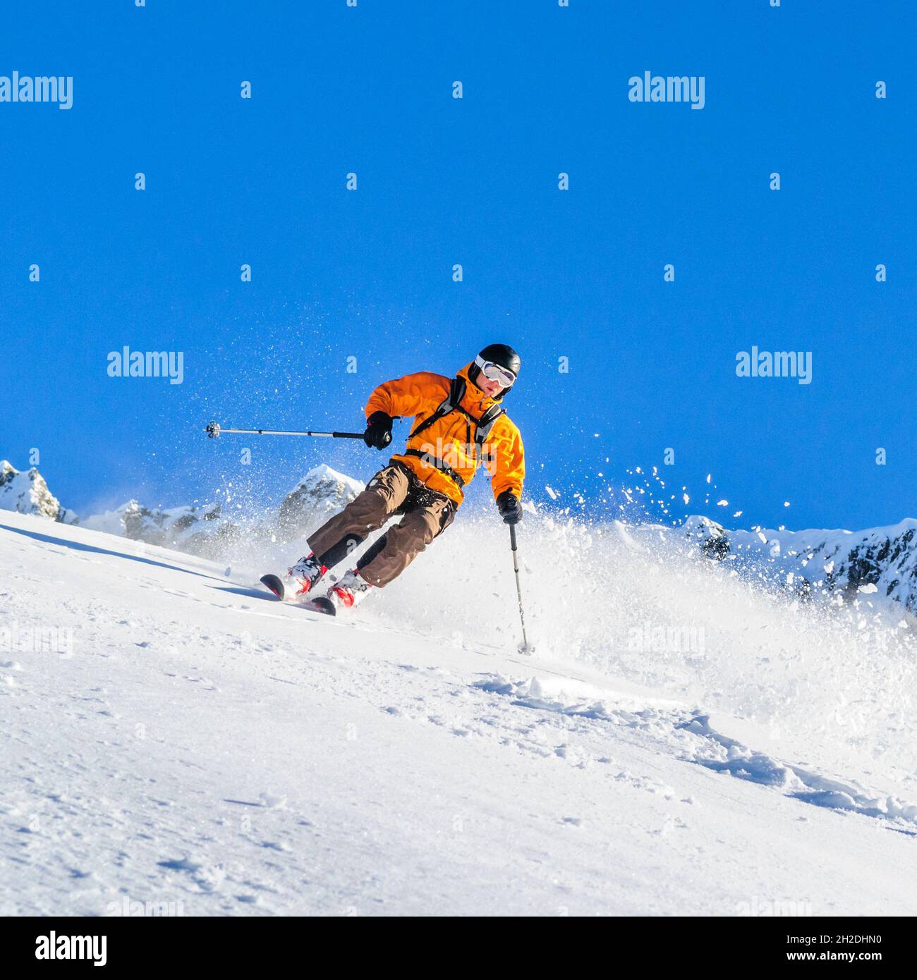 Spectacular skiing in backcountry of Pass Thurn ski resort near ...
