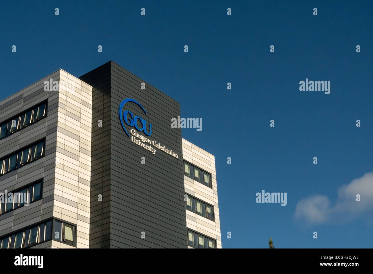 A low angle shot of the Hamish Wood building at Glasgow Caledonian ...