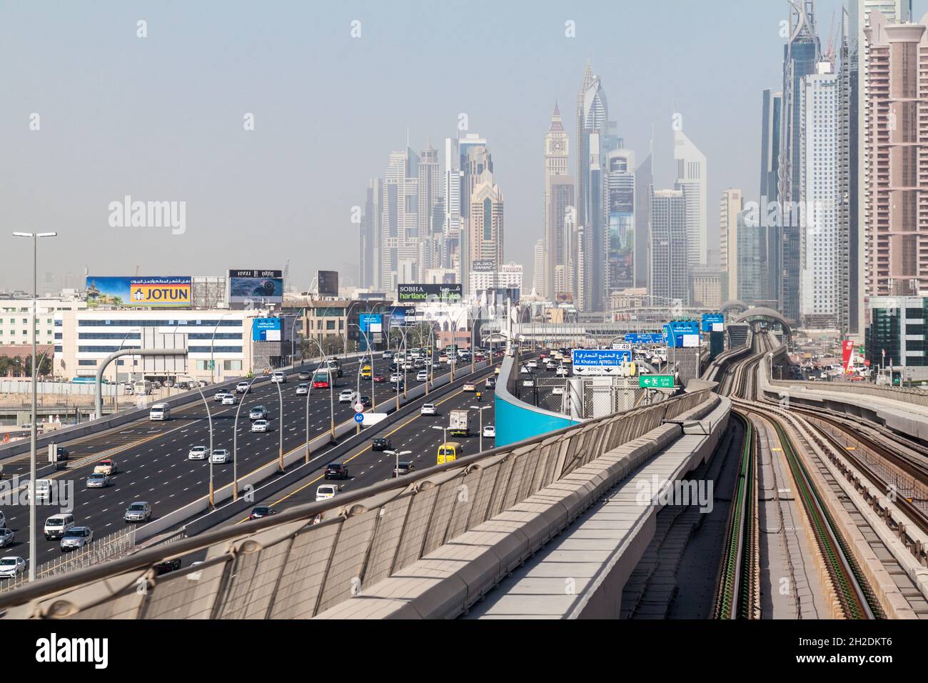 DUBAI, UAE - MARCH 12, 2017: Sheikh Zayed road and tracks of an ...