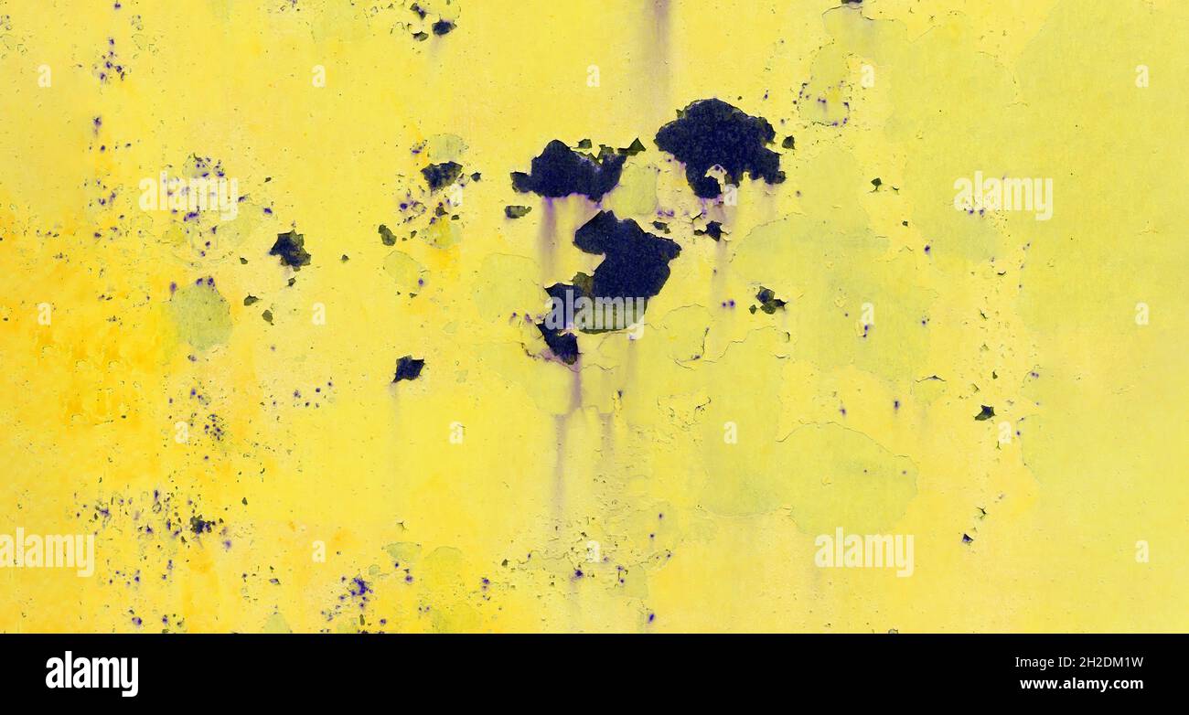 Color background: rusty metal surface with yellow paint, peeling ...