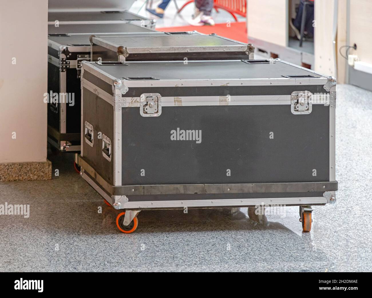 Strong Boxes for Equipment Transport With Wheels Stock Photo - Alamy